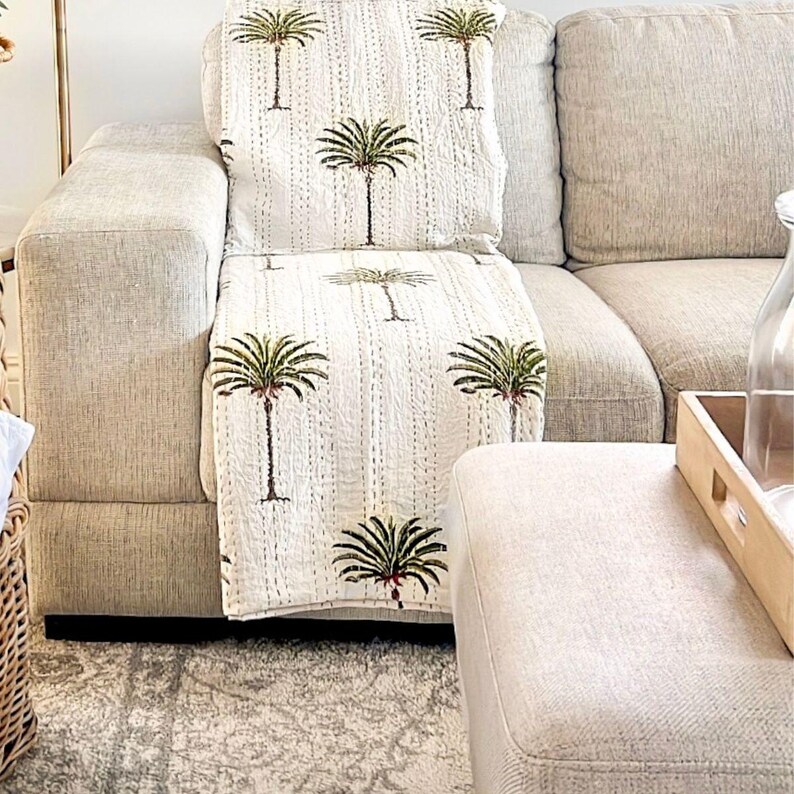 Palm Tree Kantha Quilt Palm Tree Bedding Indian Palm Tree Bedspread ...