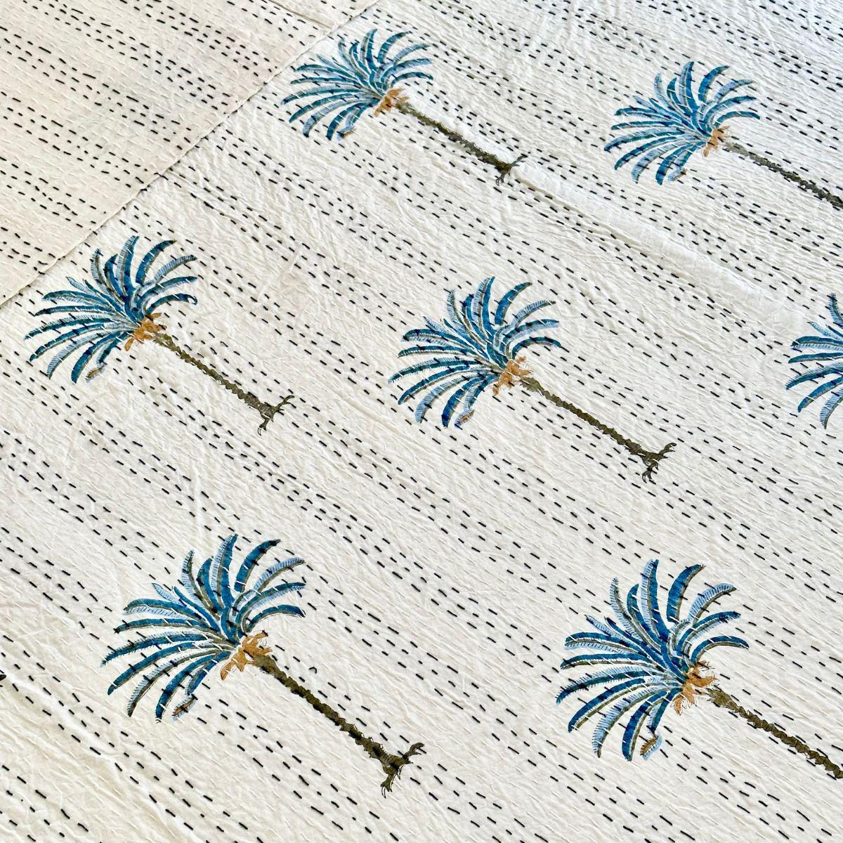 Palm Tree Kantha Quilt | Palm Tree Bedding | Indian Palm Tree Bedspread ...