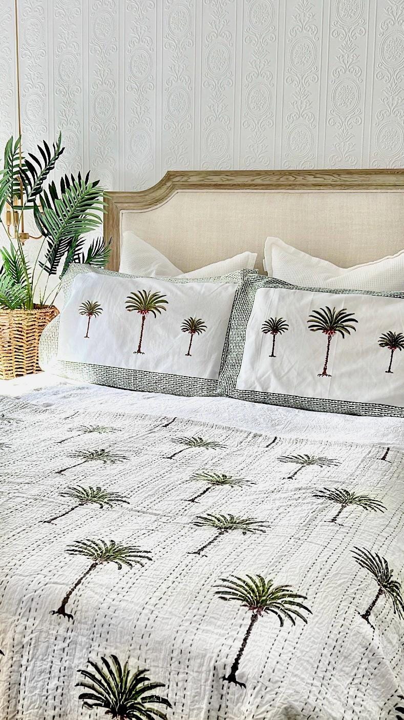 Palm Tree Kantha Quilt Palm Tree Bedding Indian Palm Tree Bedspread ...