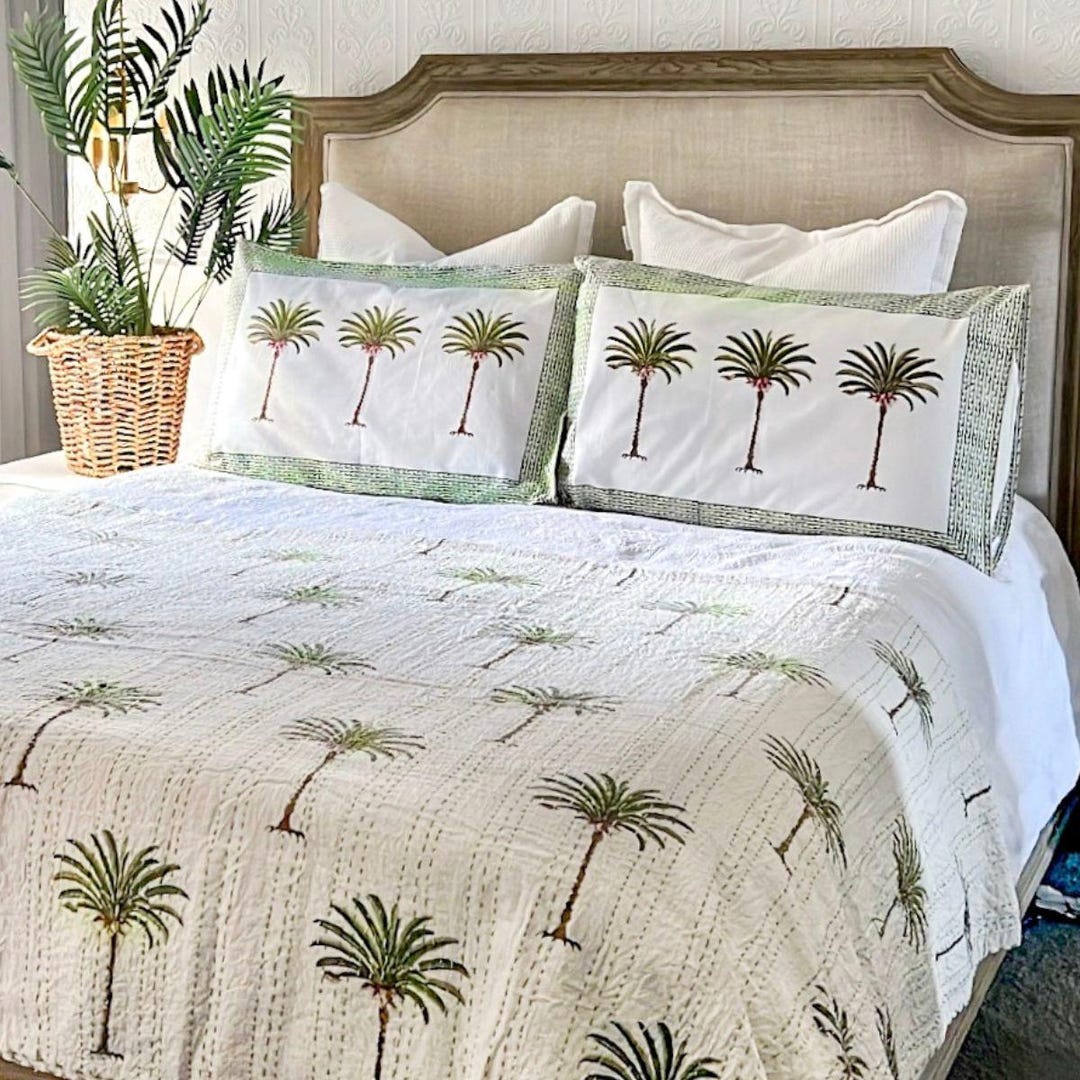 Palm Tree Kantha Quilt Palm Tree Bedding Indian Palm Tree Bedspread ...