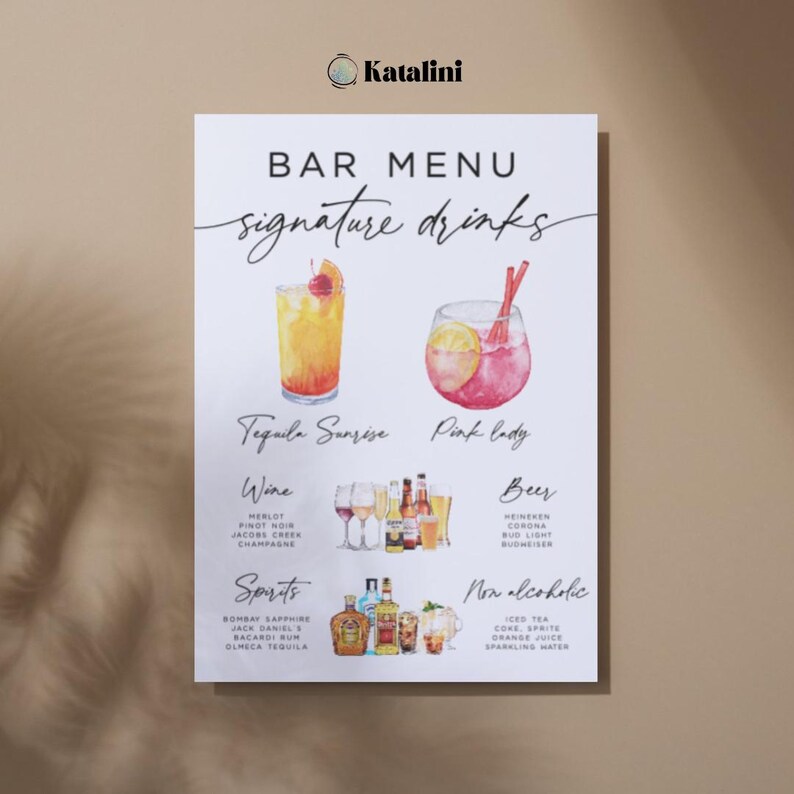 Signature Drink Sign, Bar Menu Template, Minimalist Printable Bar Menu ...