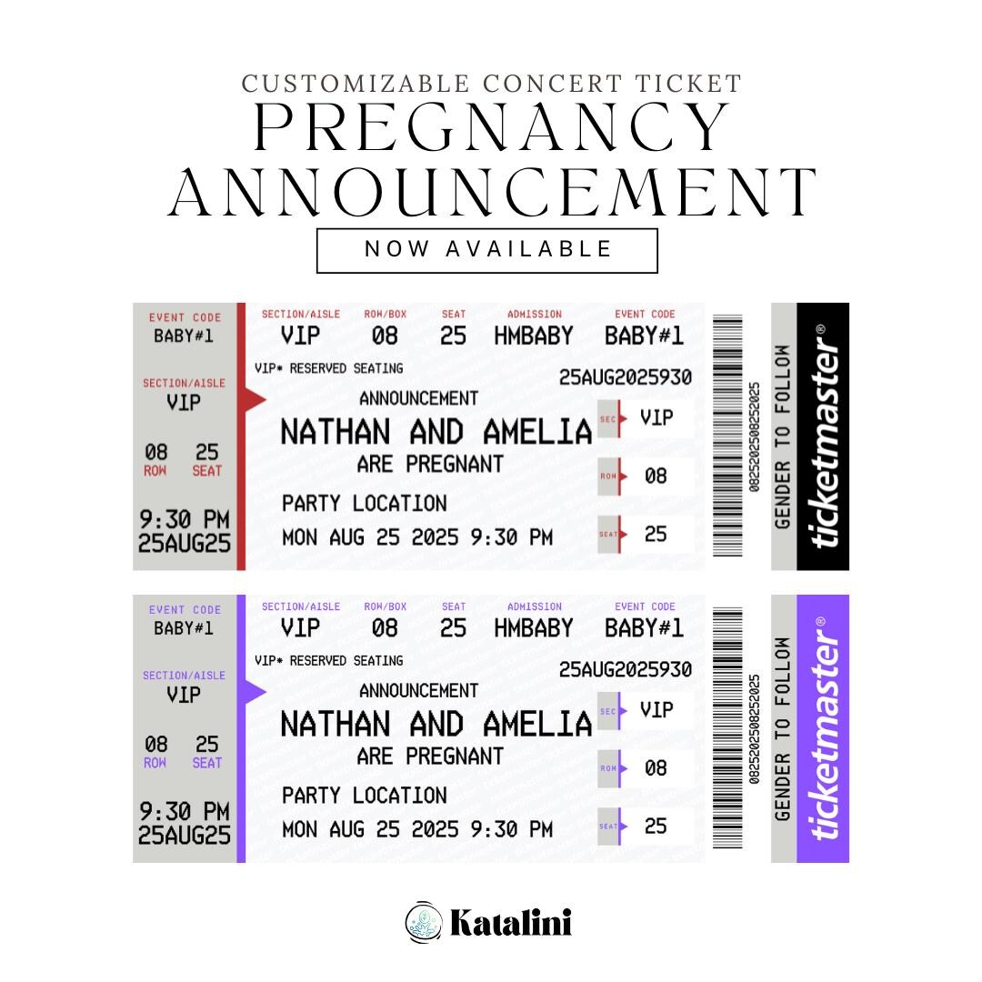 Pregnancy Announcement Editable Concert Ticket Baby Reveal Birth ...