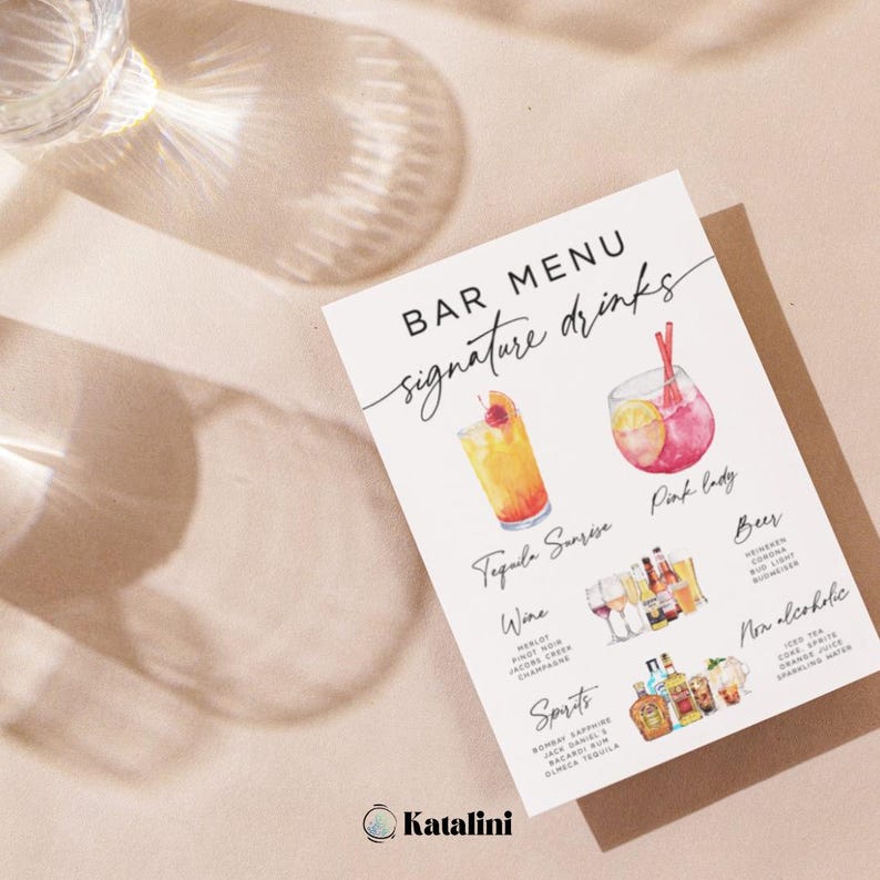 Signature Drink Sign, Bar Menu Template, Minimalist Printable Bar Menu ...