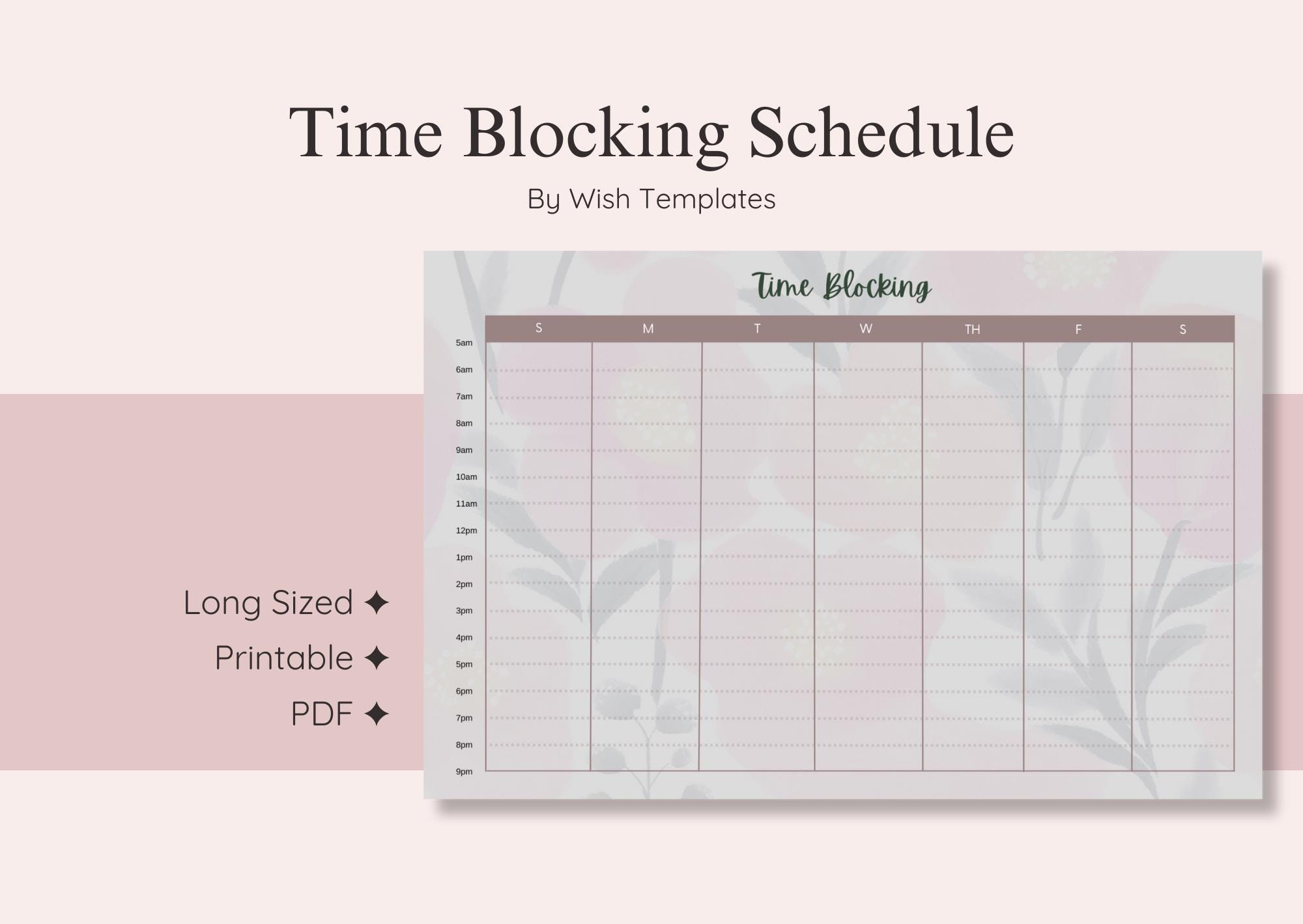 Time Blocking Schedule Printable | Planner Template | Long Sized - Etsy