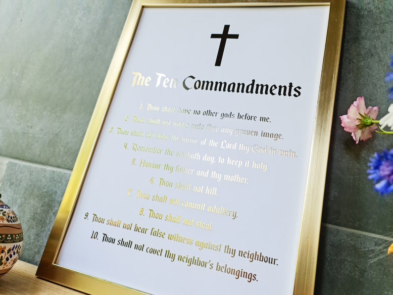 Ten Commandments Art With Golden Foil: Handcrafted Spiritual Wall Decor ...