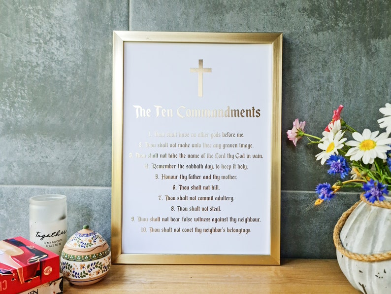 Ten Commandments Art With Golden Foil: Handcrafted Spiritual Wall Decor ...