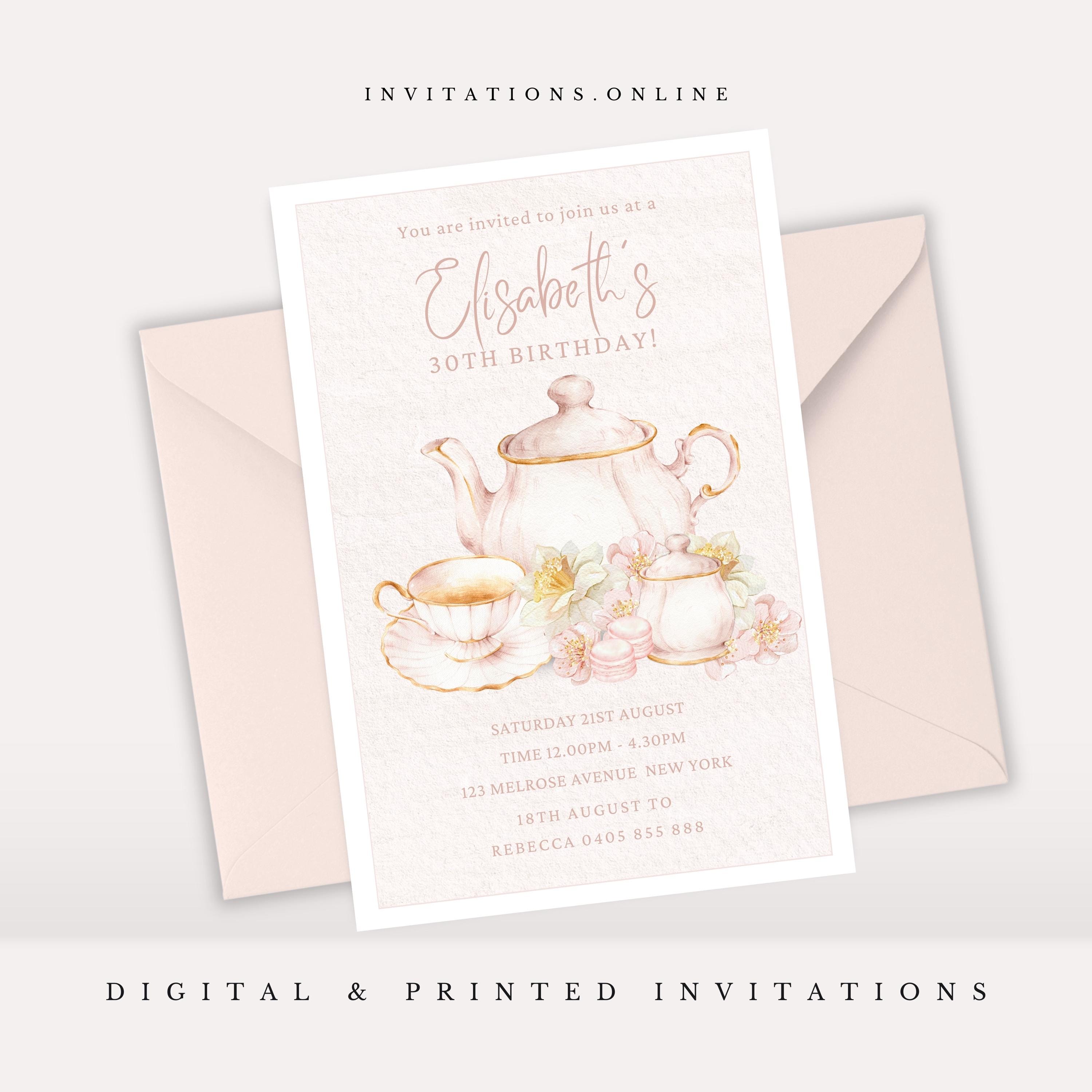 High Tea Party Invitation, Birthday Bridal Shower Brunch Invite Digital ...