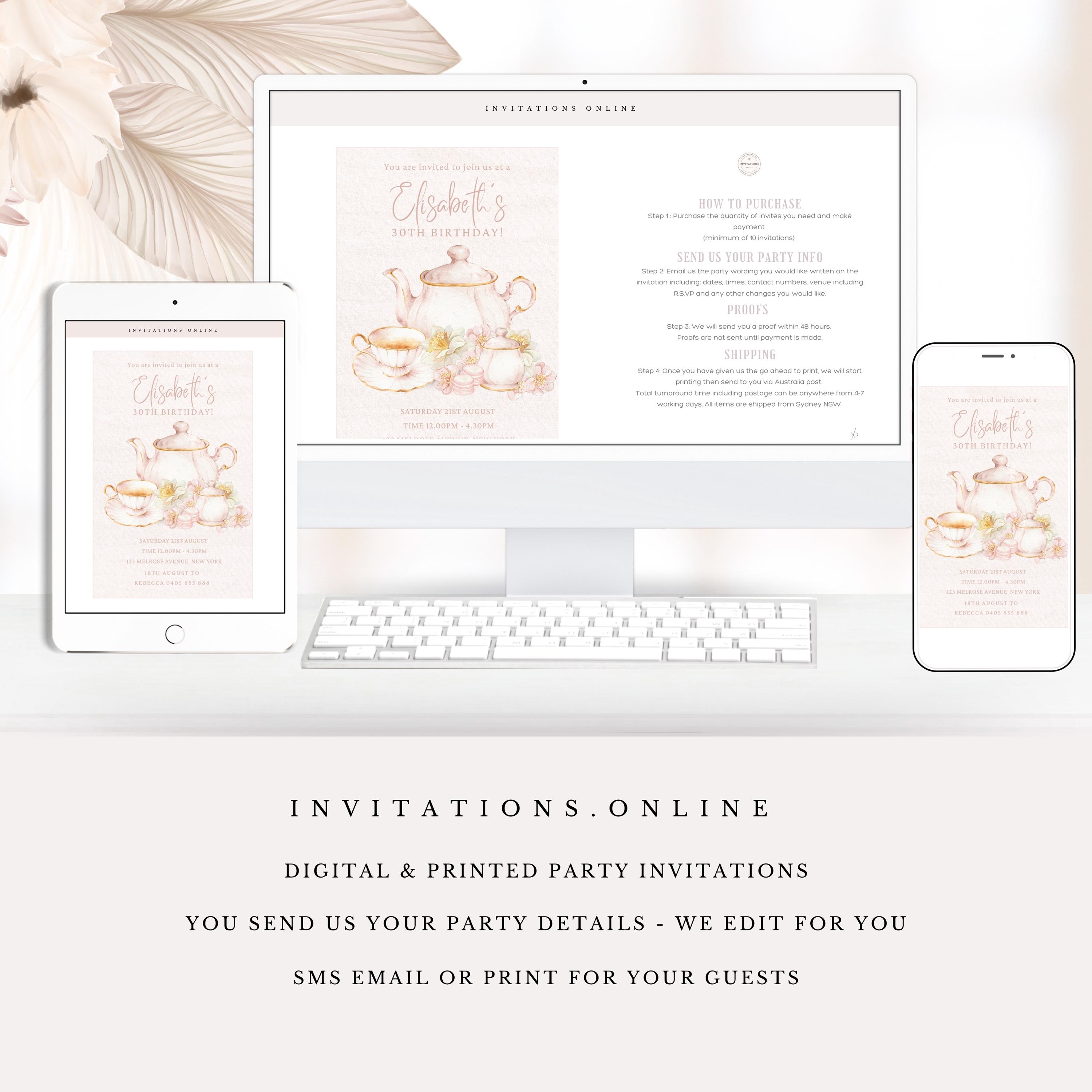 High Tea Party Invitation, Birthday Bridal Shower Brunch Invite Digital ...