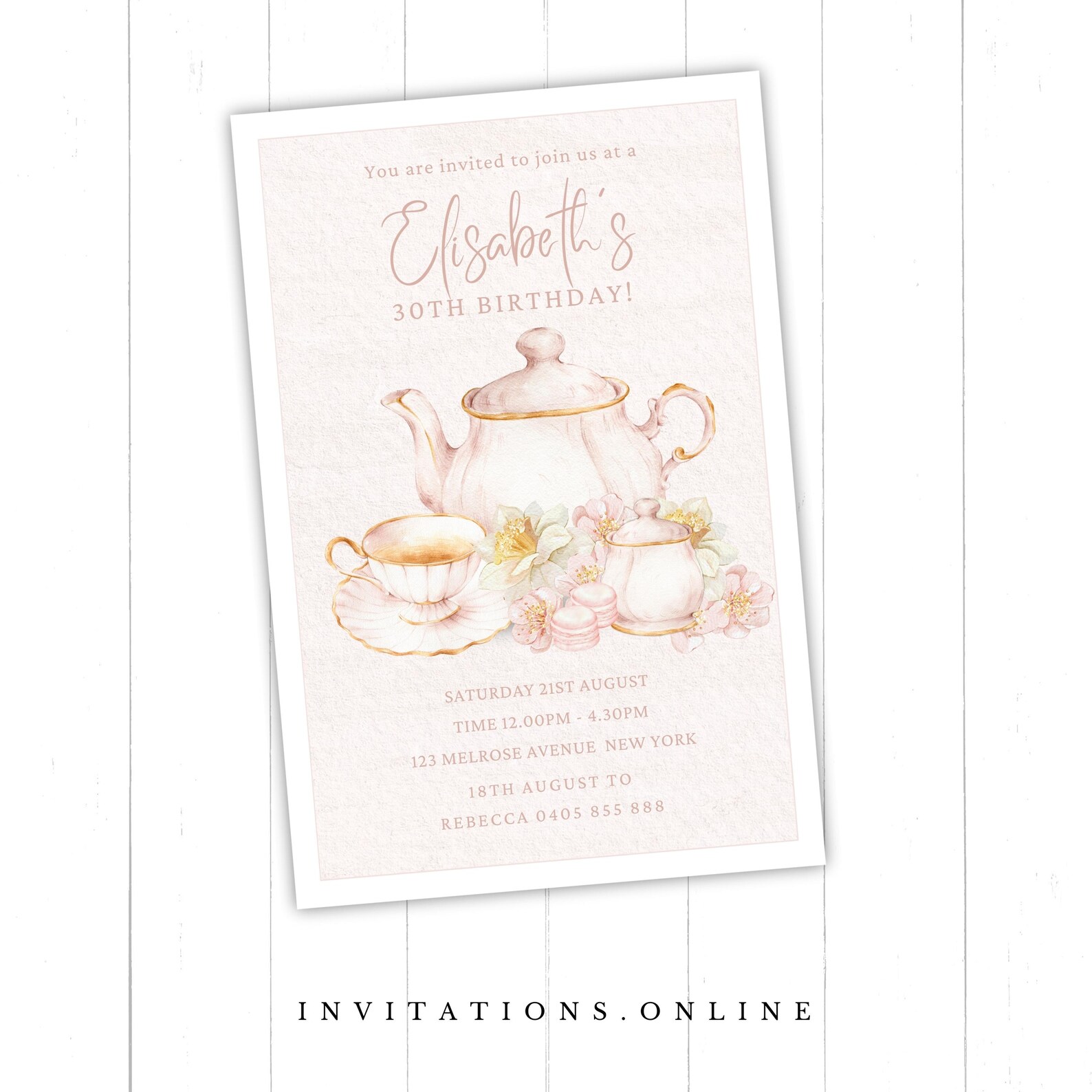 High Tea Party Invitation, Birthday Bridal Shower Brunch Invite Digital ...