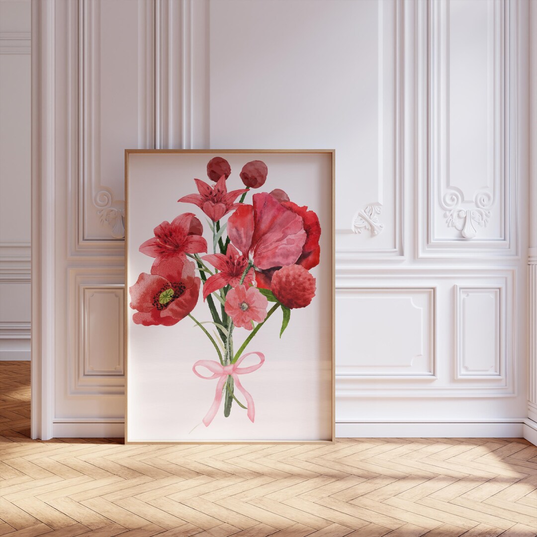 Red Watercolor Flower Bouquet Poster Flower Bouquet Poster Red Flowers ...