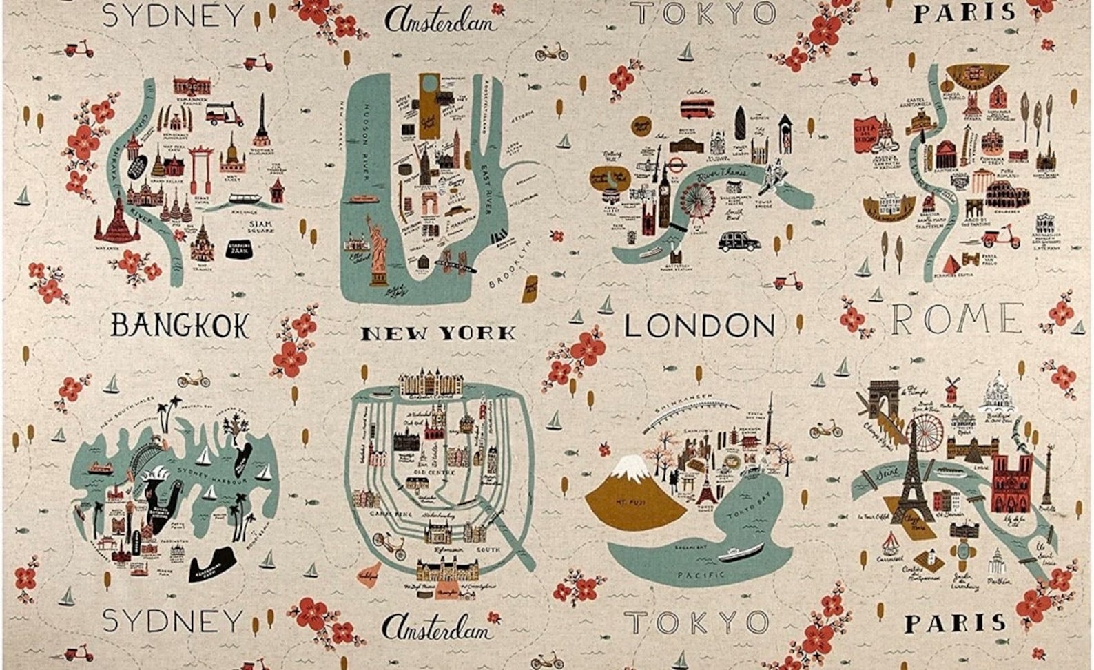 Rifle Paper Co Les Fleurs / City Maps / Canvas Panel - Etsy