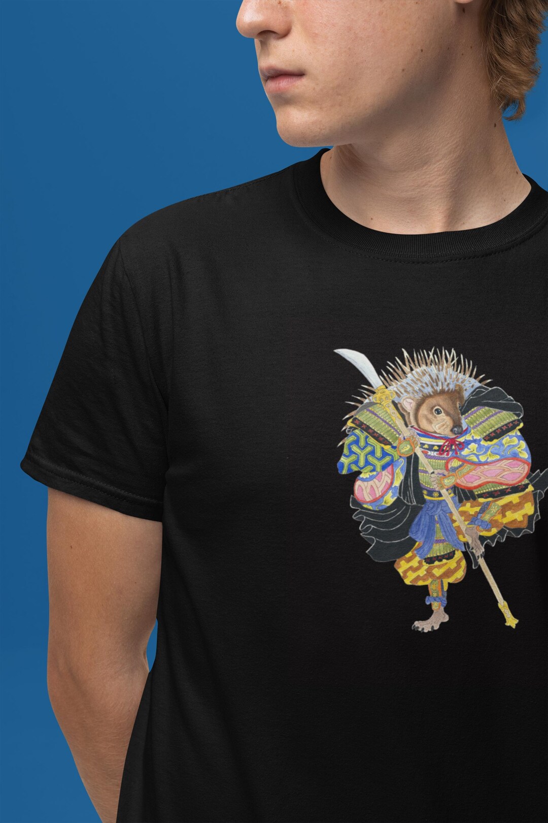 Mens Samurai Hedgehog Tshirt Japanese Ukiyoe Print Tee Edo Warrior ...
