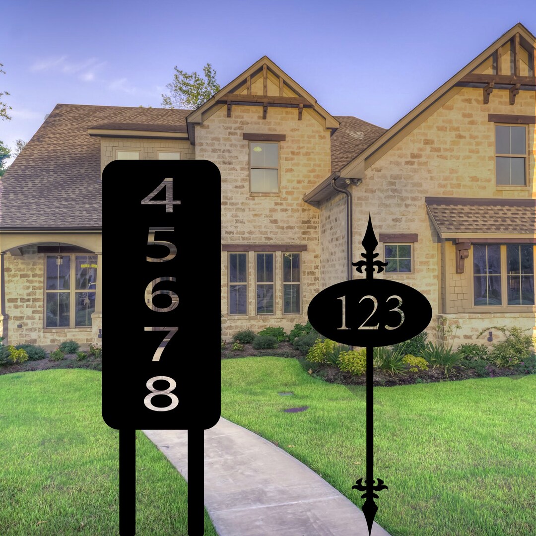 Custom Modern Vertical Adress Sign With Stake, Vertical Address Number ...