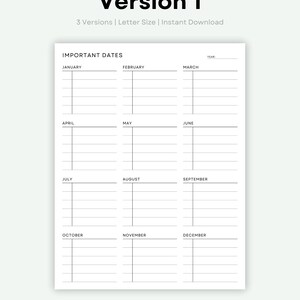 Important Dates 3x4 Yearly Overview for Student Productivity ...