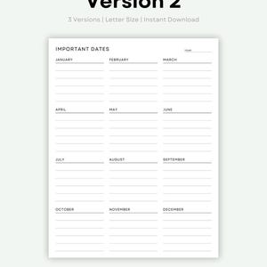 Important Dates 3x4 Yearly Overview for Student Productivity ...