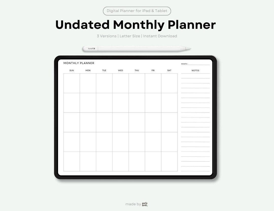 Undated Monthly Planner With Notes for Student Productivity ...
