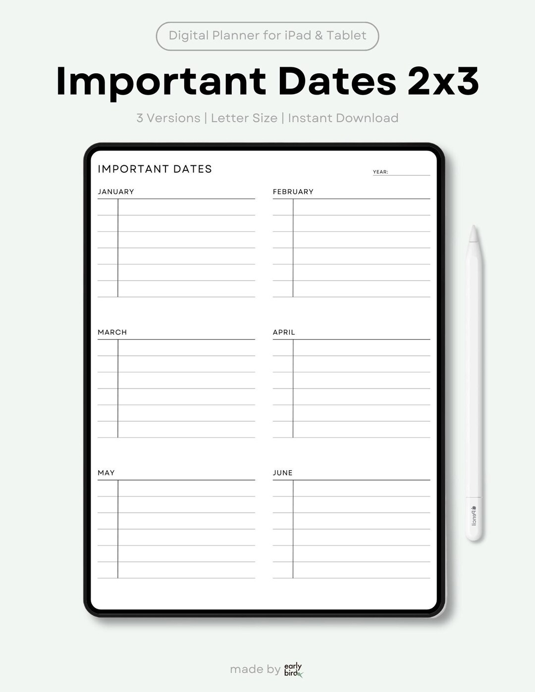 Important Dates 2x3 Yearly Overview for Student Productivity ...