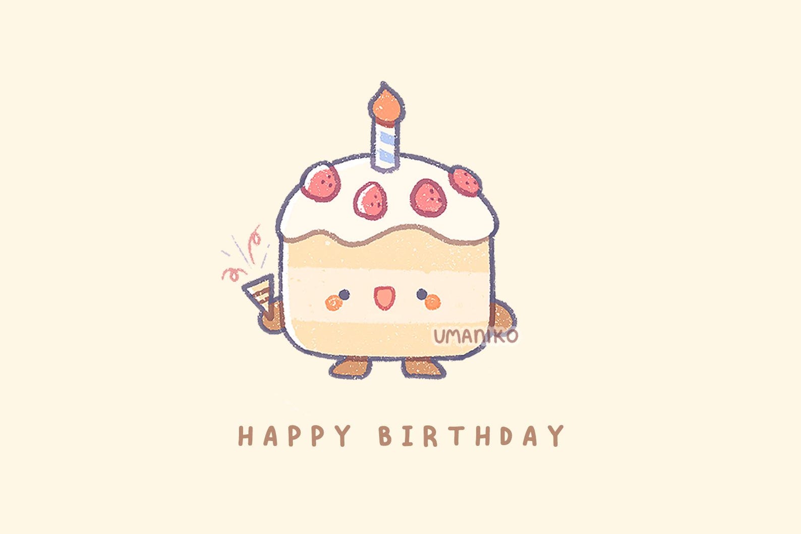 Happy Birthday Cake Postcard Cute Kawaii Food Card for Birthday ...