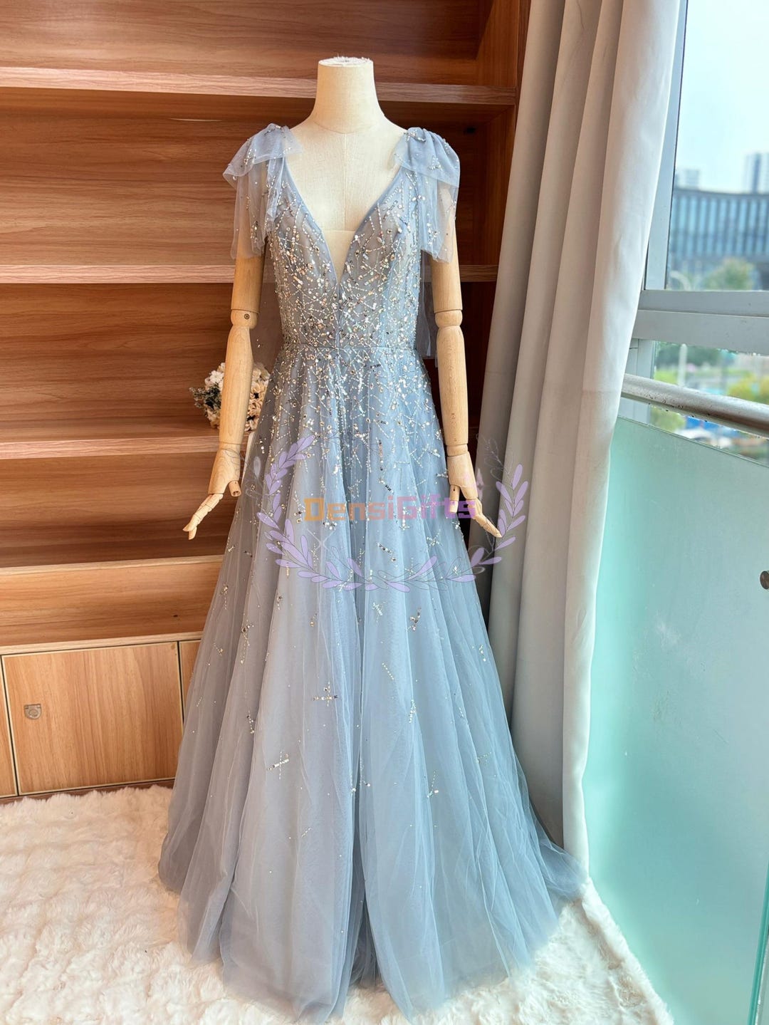 Gray-blue Prom Dress, Sparkly Sequin Formal Party Dress, Sleeveless ...