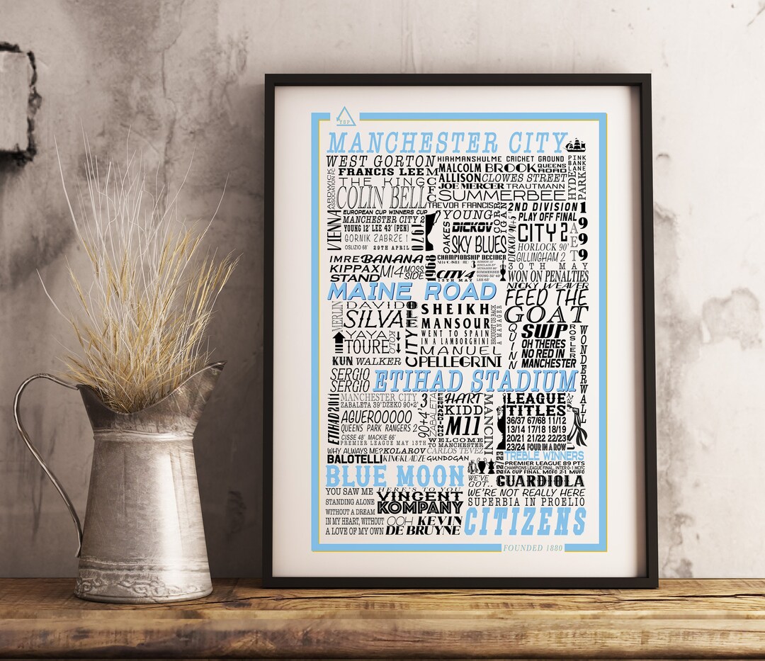 Man City Football History Print - Football Gift, Poster Print, MCFC ...