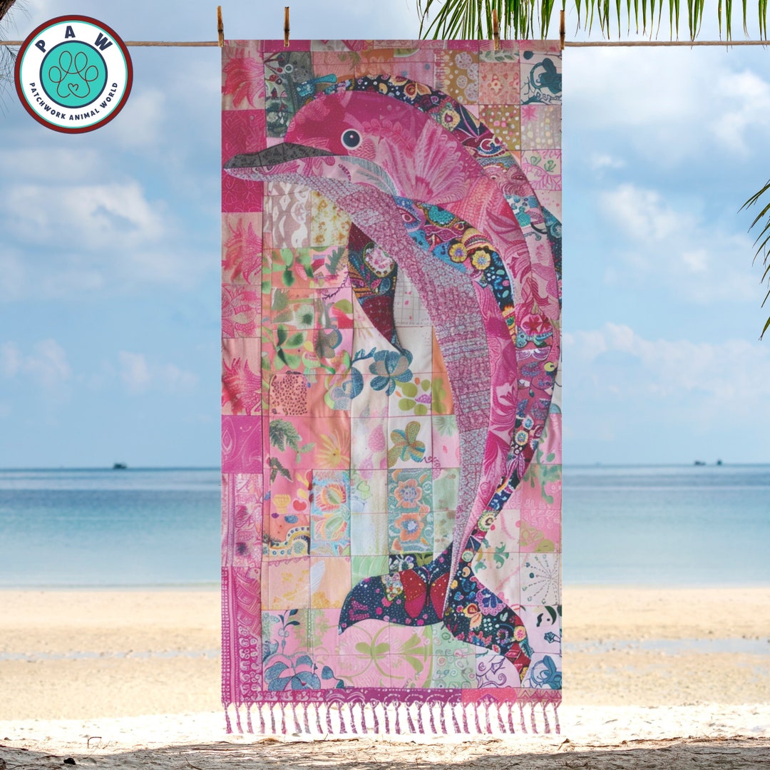 Dolphin Patchwork Gift, Boho Beach Cloth Pink, Unique Animal Print ...