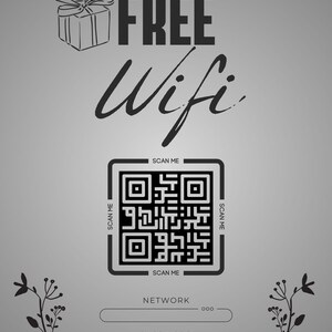 Black and White Simple Free Wifi QR Code Gift Poster With Flower Design ...