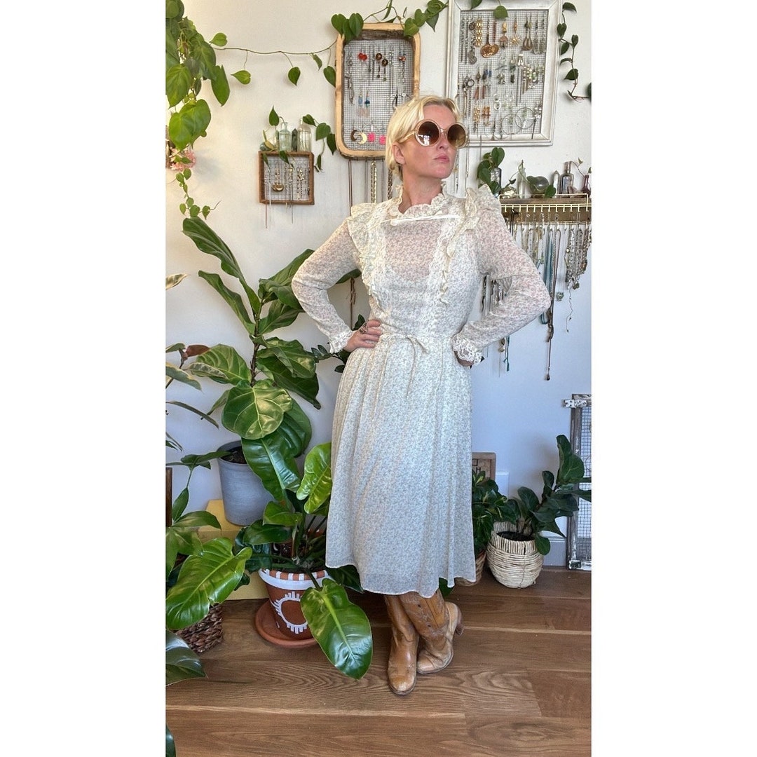 Vintage Cottagecore Prairie Dress Lace Floral Midi Dresses - Etsy