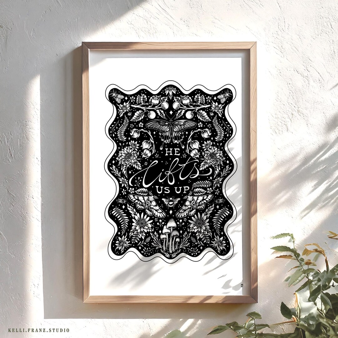 He Lifts Us up Printable Wall Print | Christian Wall Decor | Botanical ...