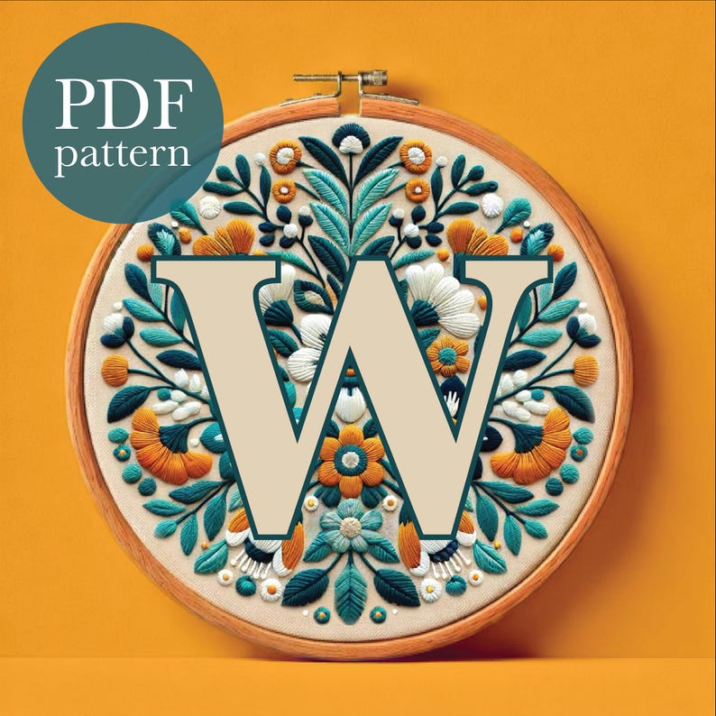 Tropical Blooms Letter "w" Hand Embroidery Pattern | Digital PDF ...