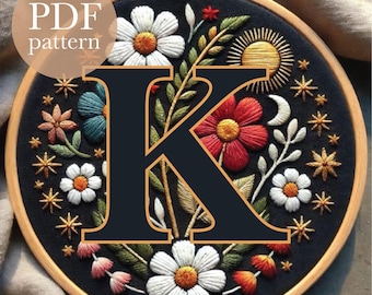 Tropical Blooms Letter "m" Hand Embroidery Pattern | Digital PDF ...