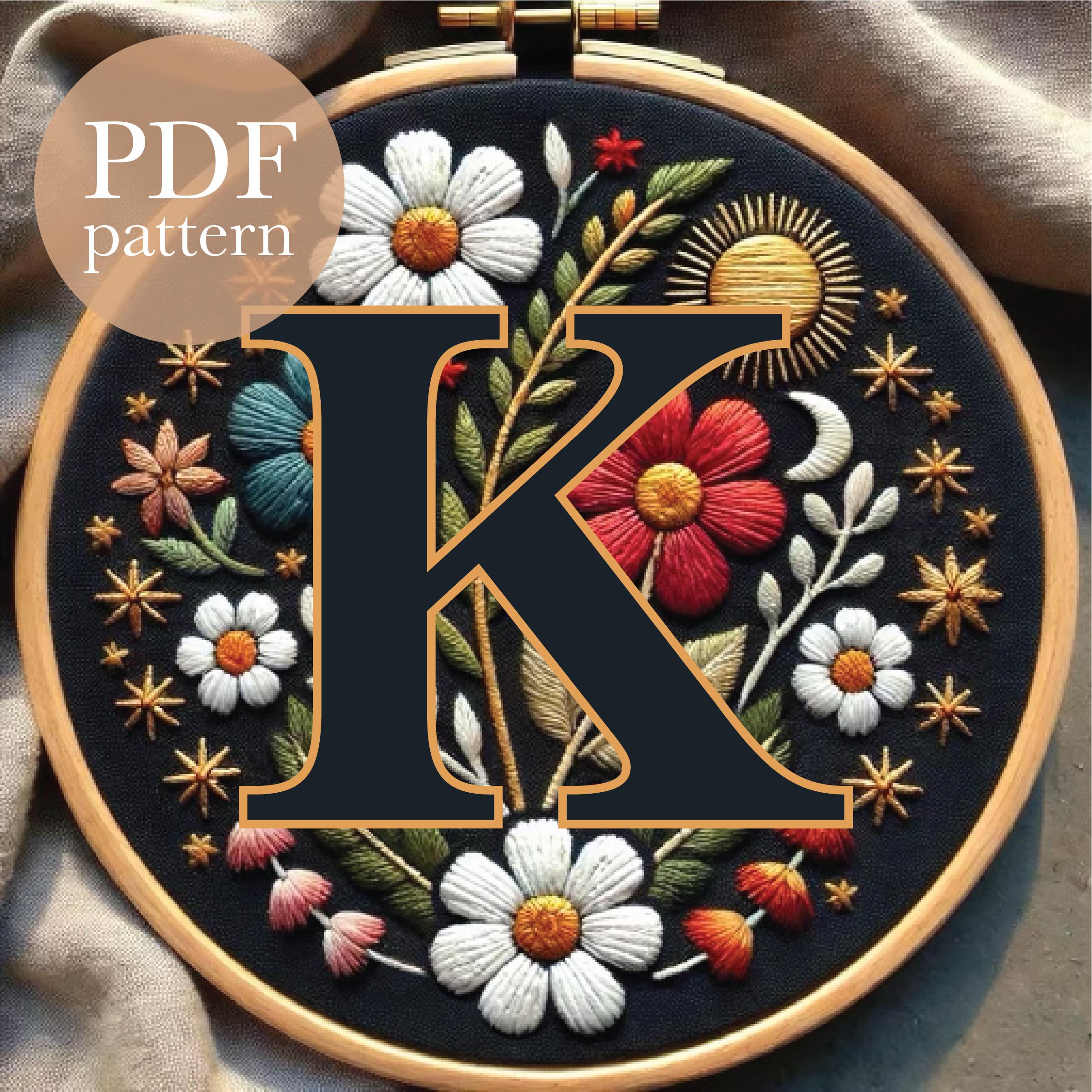 Celestial Blooms Letter "k" Hand Embroidery Pattern | Digital PDF ...