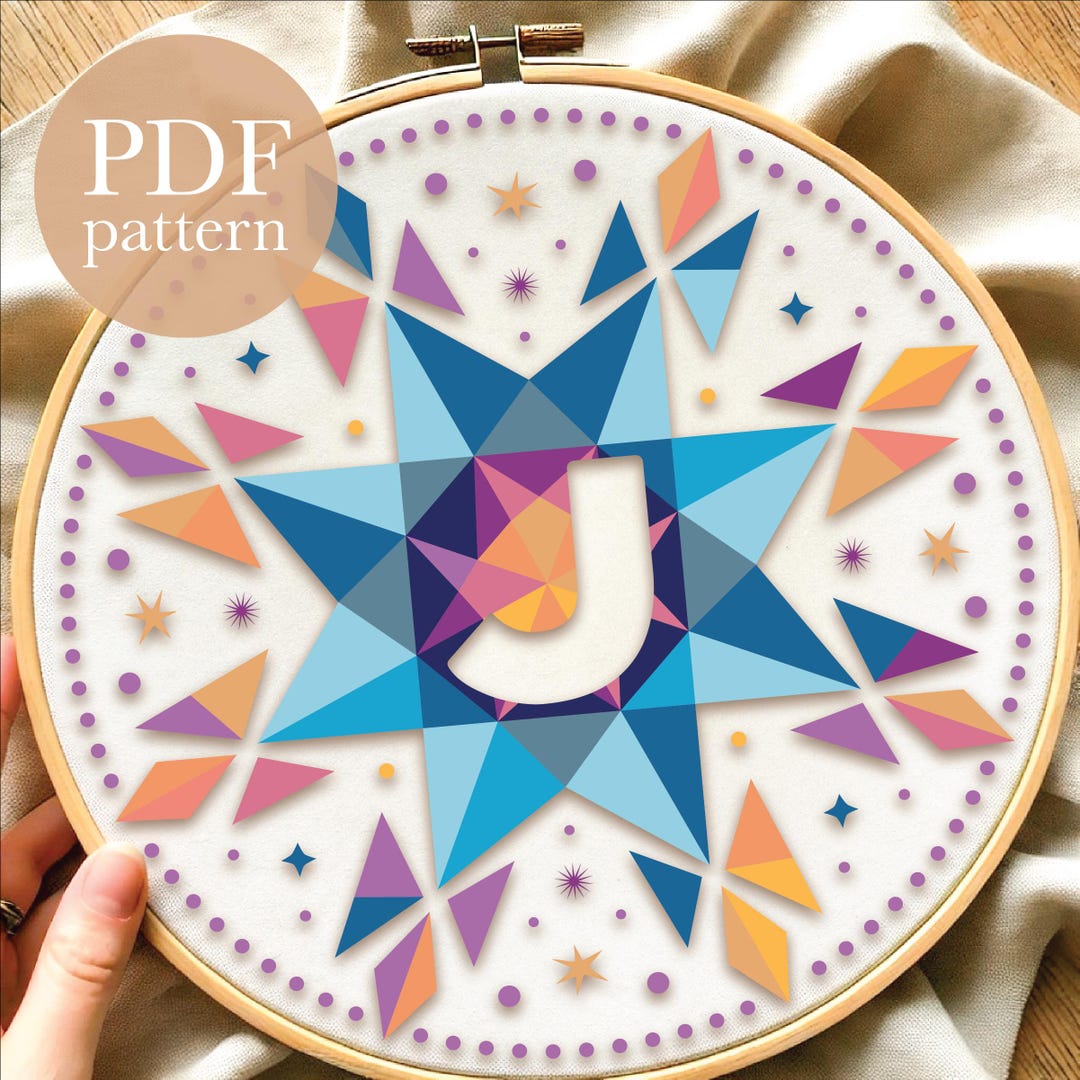 Quilted Starlight Letter "j" Hand Embroidery Pattern | Digital PDF ...