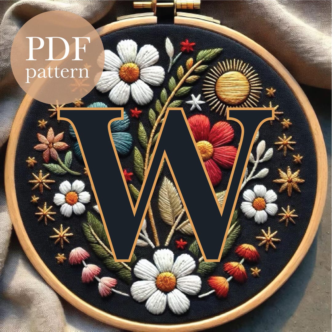 Celestial Blooms Letter "w" Hand Embroidery Pattern | Digital PDF ...