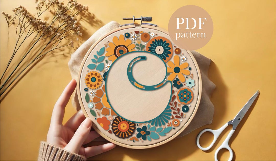 Retro Florals Letter "c" Hand Embroidery Pattern | Digital PDF Download ...