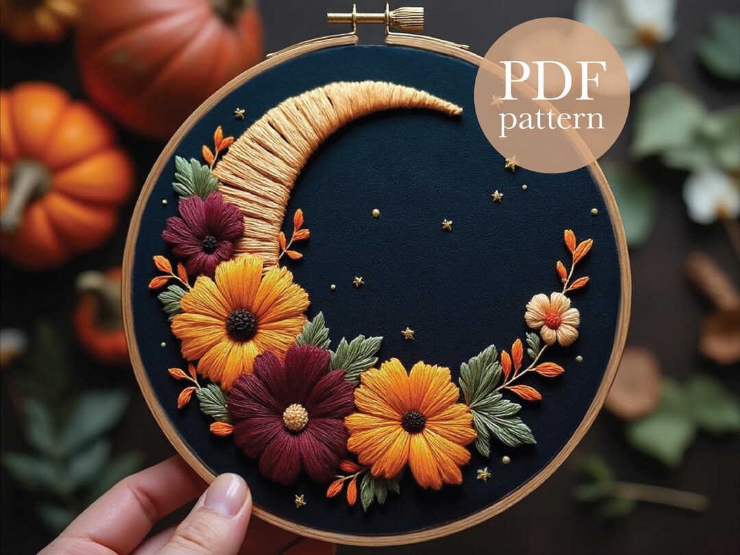 Harvest Moon Hand Embroidery Pattern | Digital PDF Download | Celestial ...