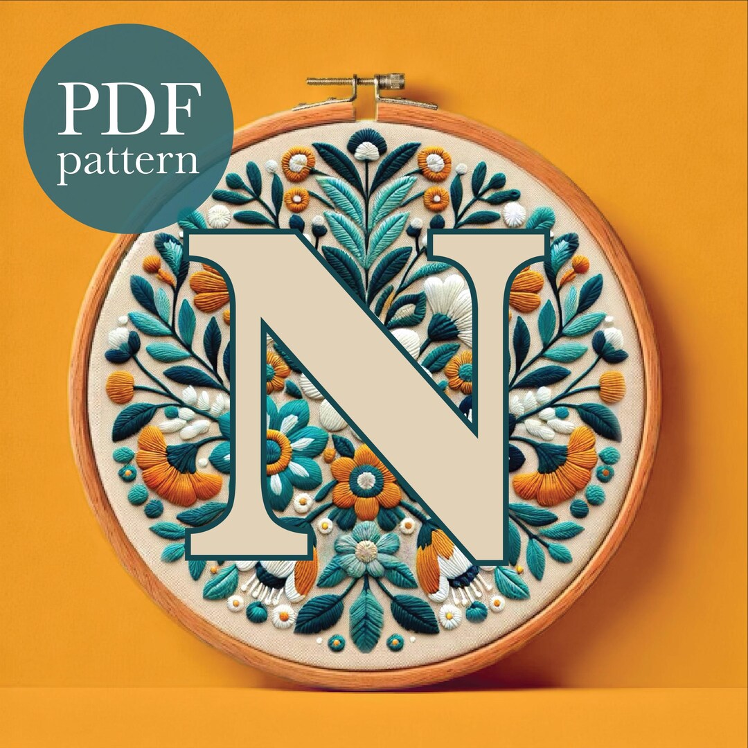 Tropical Blooms Letter "n" Hand Embroidery Pattern | Digital PDF ...