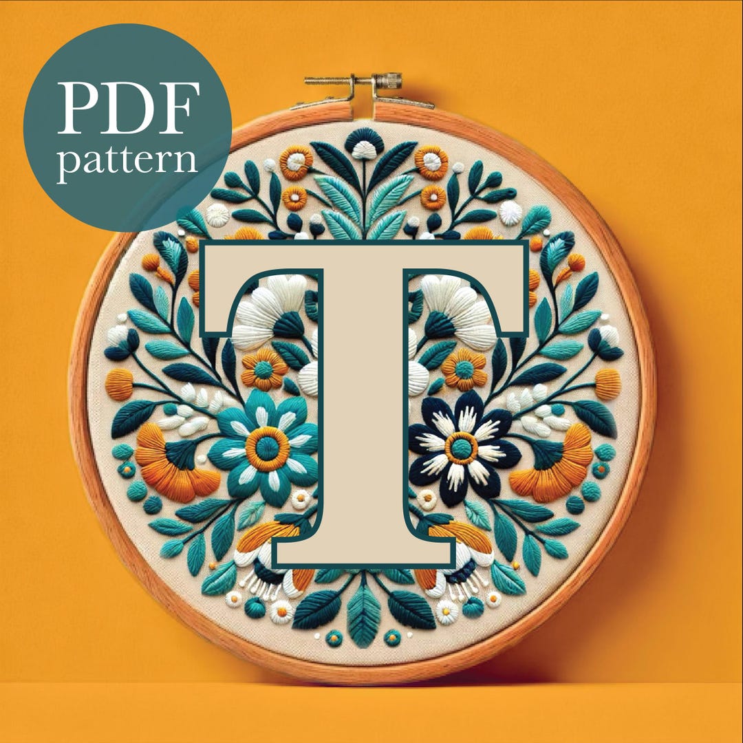 Tropical Blooms Letter "t" Hand Embroidery Pattern | Digital PDF ...
