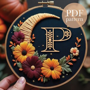 Harvest Moon Letter "p" Hand Embroidery Pattern | Digital PDF Download ...