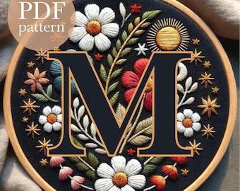 Floral Letter m Embroidery PDF Pattern, Digital PDF Pattern, Instant ...