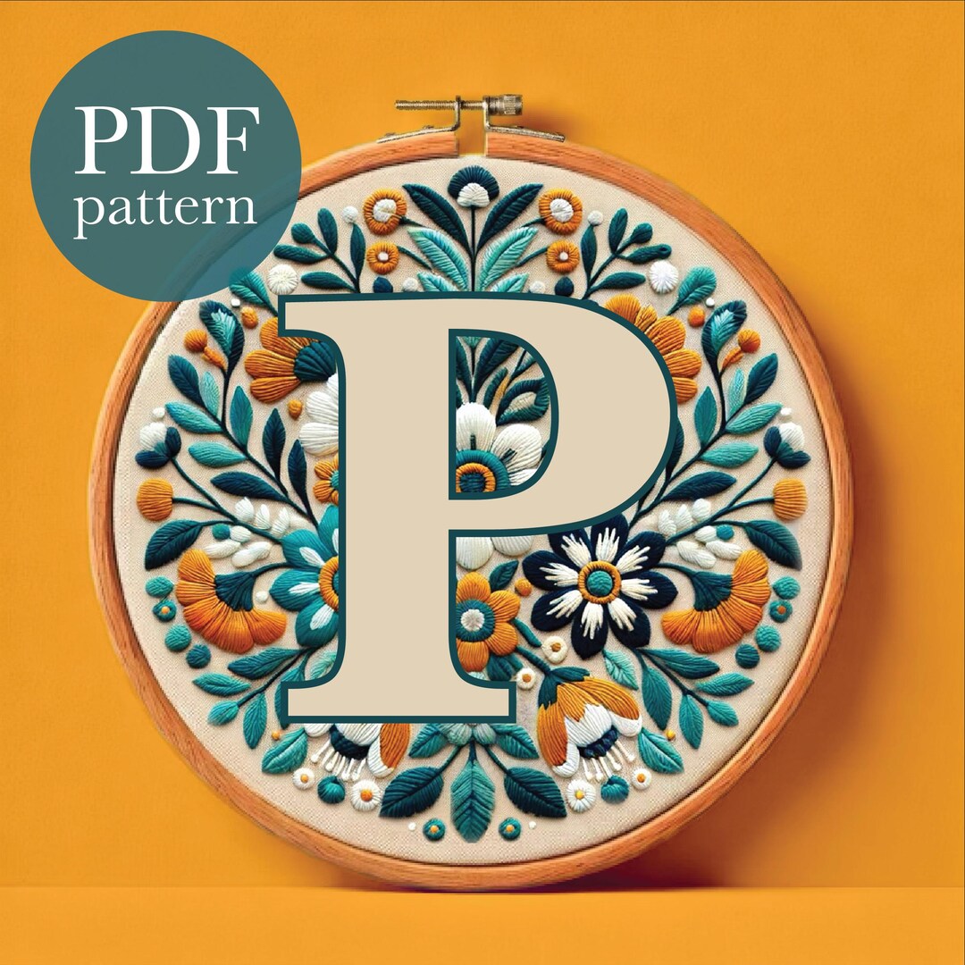 Tropical Blooms Letter "p" Hand Embroidery Pattern | Digital PDF ...