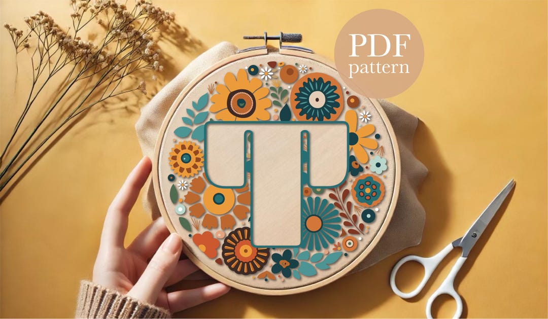 Retro Florals Letter "t" Hand Embroidery Pattern | Digital PDF Download ...