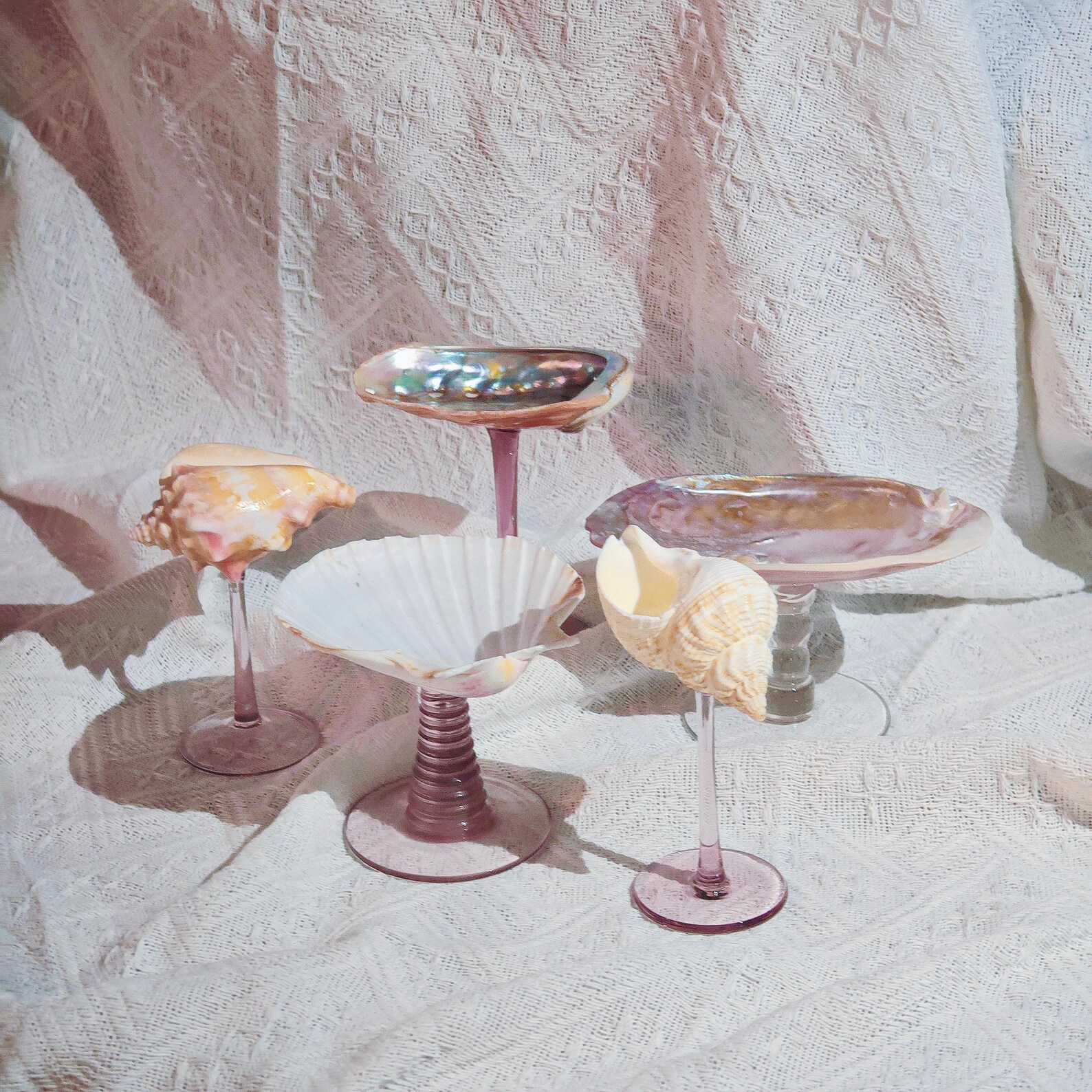 Shell Wine Glasses • Barbie Pink and Magenta Tall Stemmed Shell Martini ...