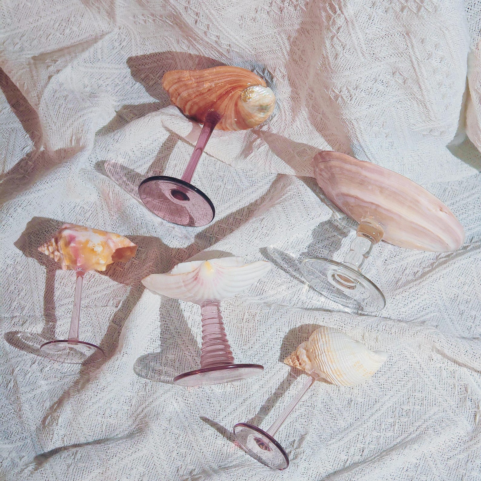 Shell Wine Glasses • Barbie Pink and Magenta Tall Stemmed Shell Martini ...