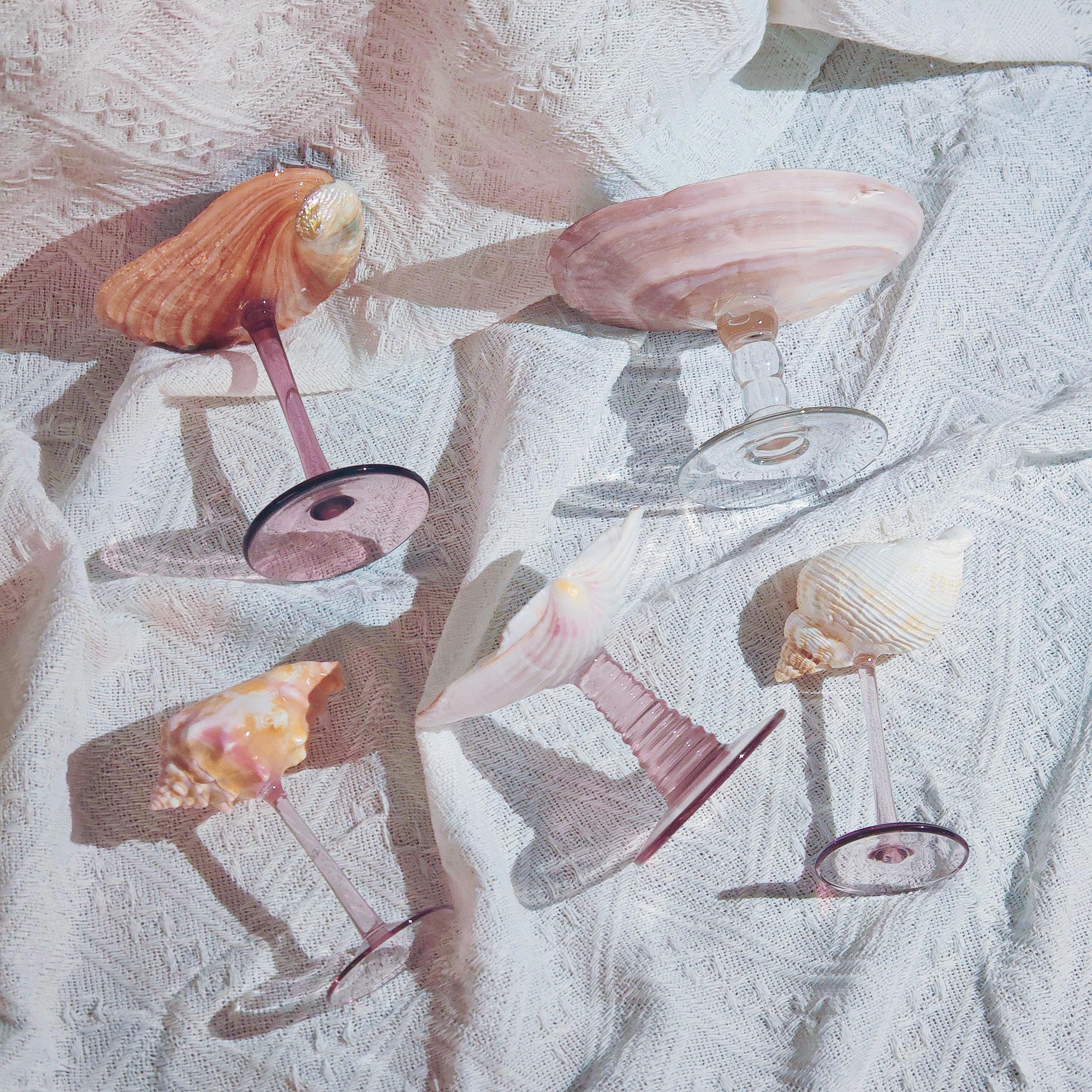 Shell Wine Glasses • Barbie Pink and Magenta Tall Stemmed Shell Martini ...