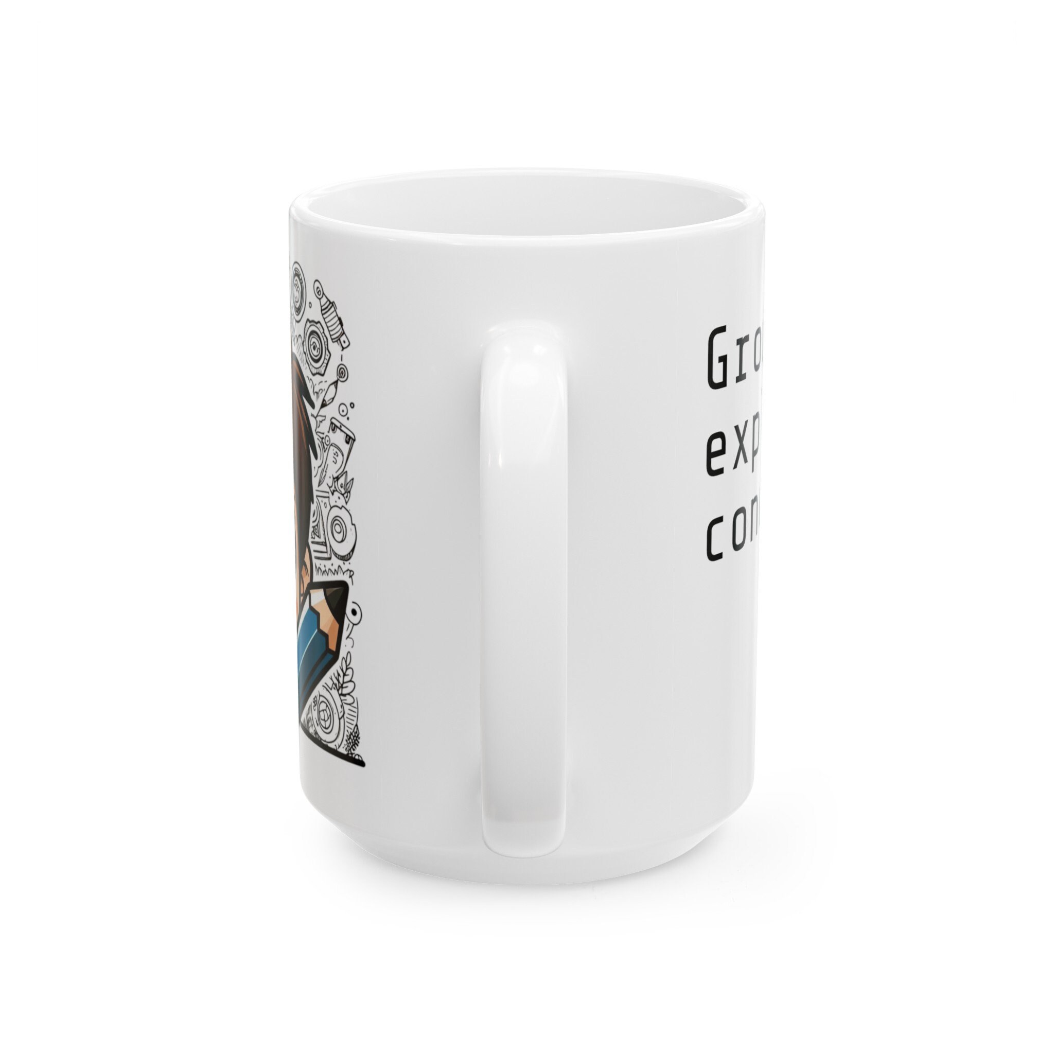 Cute Cartoon Boy Mug With Blue Pencil Grow, Explore, Conquer Ideal Gift ...
