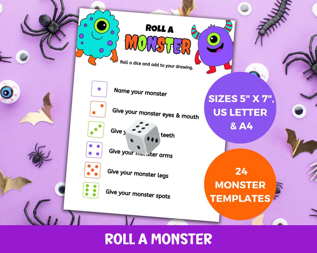 Printable Roll A Monster Game, A4 Halloween Dice Game for Kids, Build A ...