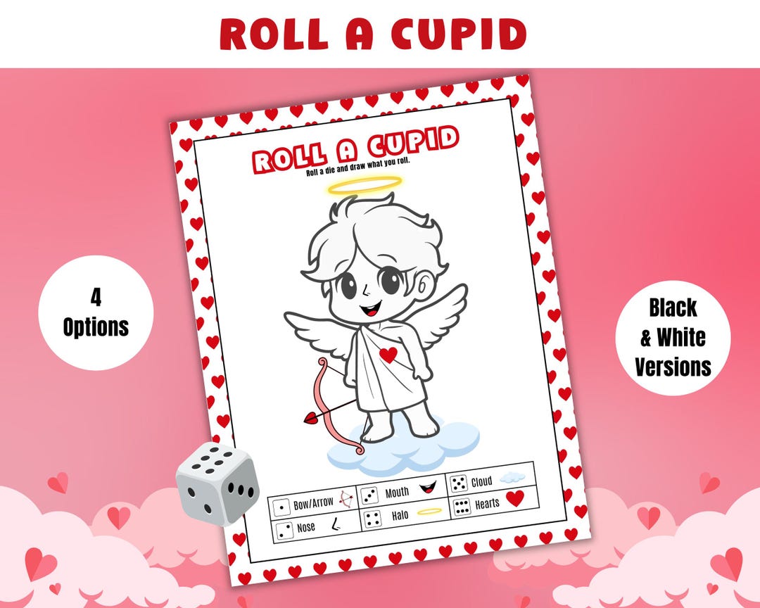 Roll A Cupid Dice Game, Roll A Cupid Printable, Draw A Cupid, Cupid ...