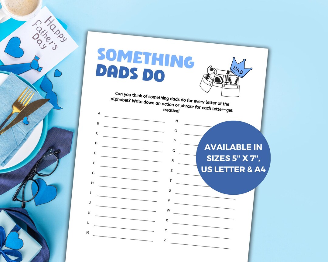 Fathers Day A to Z Game Printable, Fathers Day Party Game, Fun Alphabet ...