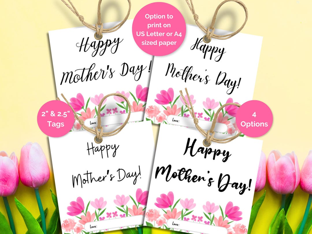 Mothers Day Gift Tag, Personalized Happy Mothers Day Favor Tag, Pink ...