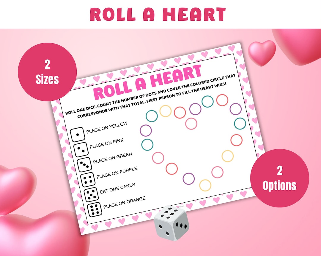 Roll A Heart Candy Dice Game, Roll A Heart Game, Valentines Day Candy ...